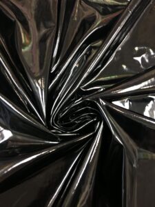 polyester spandex shiny black faux vinyl 2 ways stretch fabric