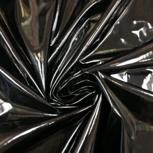 Polyester Spandex Shiny Black Faux Vinyl 2 Ways Stretch Fabric