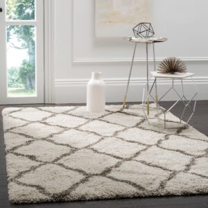 safavieh hudson shag collection area rug - 9' x 12', ivory & grey, moroccan trellis design, non-shedding & easy care, 2-inch thick ideal for high traffic areas in living room, bedroom (sgh283a)