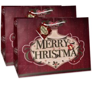 Gift Boutique 12 Jumbo Christmas Tote Bags with Handles 15" Wide X 11" High X 11" Deep Extra Wide Large Giant Reusable Grocery Shopping Paper Bags Big Gusset for Food Cookie Container & Foil Tin Pan