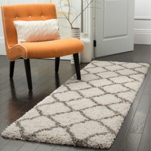 SAFAVIEH Hudson Shag Collection Area Rug - 9' x 12', Ivory & Grey, Moroccan Trellis Design, Non-Shedding & Easy Care, 2-inch Thick Ideal for High Traffic Areas in Living Room, Bedroom (SGH283A)