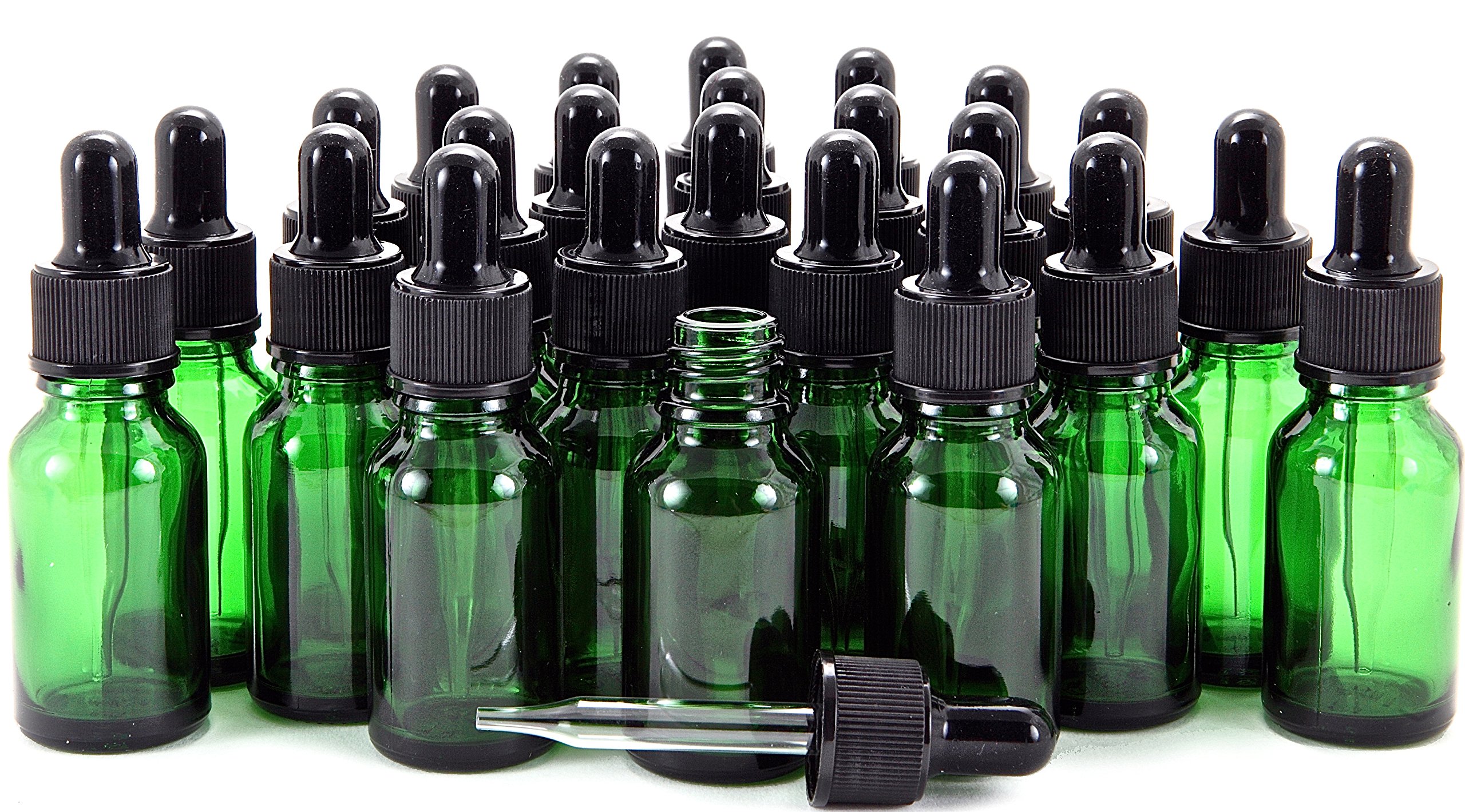 Vivaplex, 24, Green, 10 ml (1/3 oz) Glass Bottles, with Glass Eye Droppers