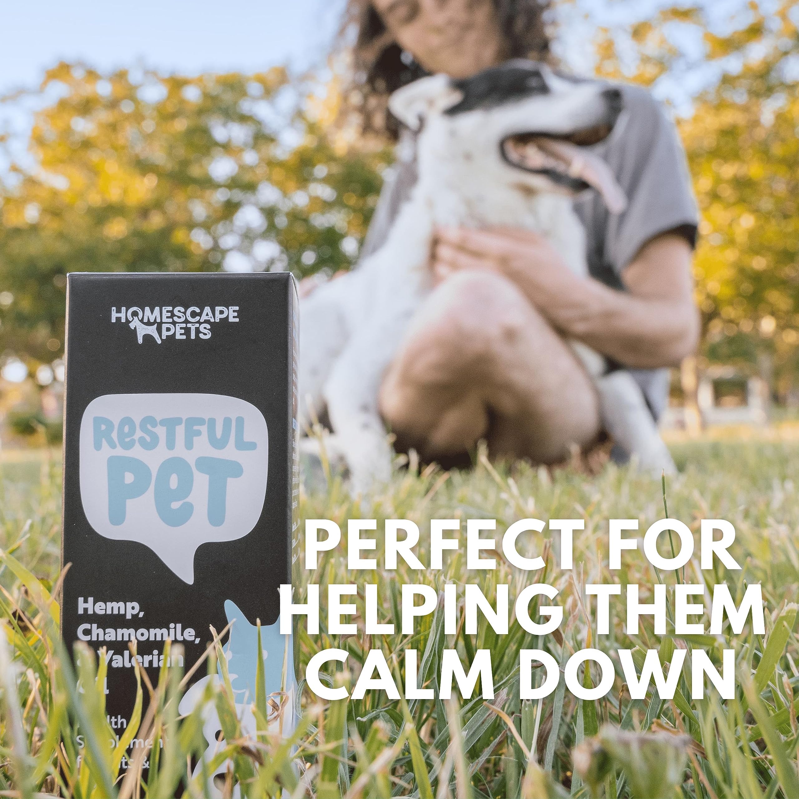 Homescape Pets Restful Pet - Calming Drops - Anxiety, Fireworks, Storms, Stress Relief - Organic Hemp Oil, Chamomile & Valerian for Dogs and Cats - Vet Recommended