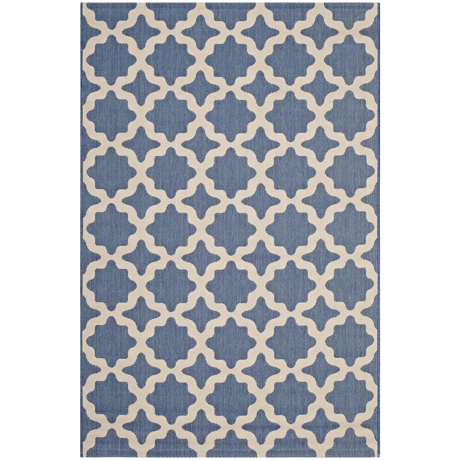 Modway Cerelia Moroccan Trellis 8x10 Indoor and Outdoor In Blue and Beige