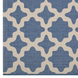 Modway Cerelia Moroccan Trellis 8x10 Indoor and Outdoor In Blue and Beige