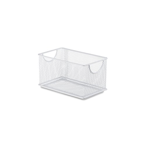 Design Ideas Mesh Stacking Bin, 4.5" x 8" x 4.8" Metal Shelving Storage Container Organizer, White