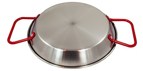 SUNRISE Kitchen Supply Stainless Steel Paella Pan with Red Handle (10")