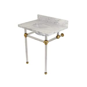 kingston brass fauceture kvpb30ma7 templeton carrara marble bathroom console vanity with acrylic pedestal, carrara marble/brushed brass