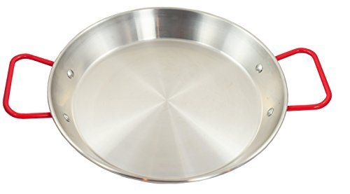 SUNRISE Kitchen Supply Stainless Steel Paella Pan with Red Handle (10")