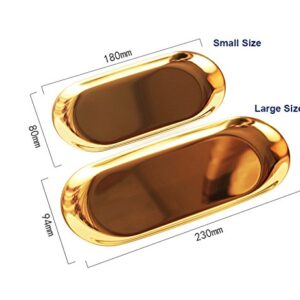 MEOLY Serving Tray Ellipse Tray Stainless Steel Summit Serving Tray Storage Disk Fruit Tray Jewellery Tray Organizer, 2pcs Pack (Gold)