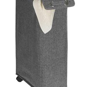 WENKO Slim Laundry Basket with Wheels, Thin Laundry Hamper, Rolling Laundry Bin with Lid, Space Saving Narrow Laundry Hamper for dirty Clothes Storage, 23.6 x 15.8 x 7.3 in, Gray