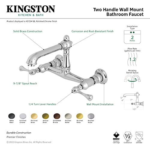 Kingston Brass KS7241BL English Country Bathroom Faucet, Polished Chrome, 10.31 x 5.06 x 2.31