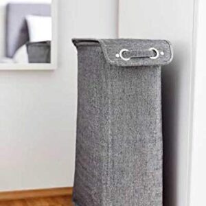 WENKO Slim Laundry Basket with Wheels, Thin Laundry Hamper, Rolling Laundry Bin with Lid, Space Saving Narrow Laundry Hamper for dirty Clothes Storage, 23.6 x 15.8 x 7.3 in, Gray