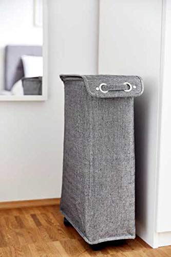 WENKO Slim Laundry Basket with Wheels, Thin Laundry Hamper, Rolling Laundry Bin with Lid, Space Saving Narrow Laundry Hamper for dirty Clothes Storage, 23.6 x 15.8 x 7.3 in, Gray