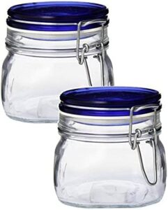 bormioli rocco fido collection, 2 pack, 17 oz. food storage glass jars, airtight rubber seal & glass lid, with stainless wire clamp, made in italy.