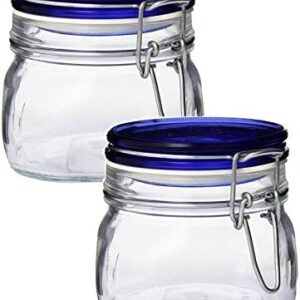 Bormioli Rocco Fido Collection, 2 Pack, 17 Oz. Food Storage Glass Jars, Airtight Rubber Seal & Glass Lid, With Stainless Wire Clamp, Made In Italy.