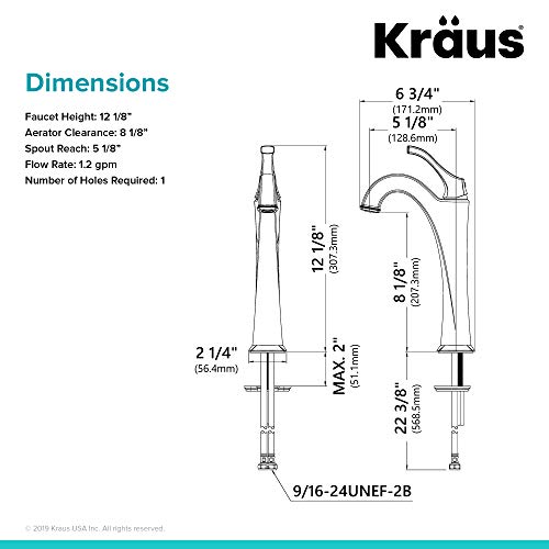 KRAUS KVF-1200ORB Arlo Single Handle Vessel Bathroom Faucet with Pop Up Drain, Oil Rubbed Bronze