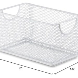 Design Ideas Mesh Stacking Bin, 4.5" x 8" x 4.8" Metal Shelving Storage Container Organizer, White