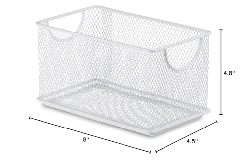 Design Ideas Mesh Stacking Bin, 4.5" x 8" x 4.8" Metal Shelving Storage Container Organizer, White