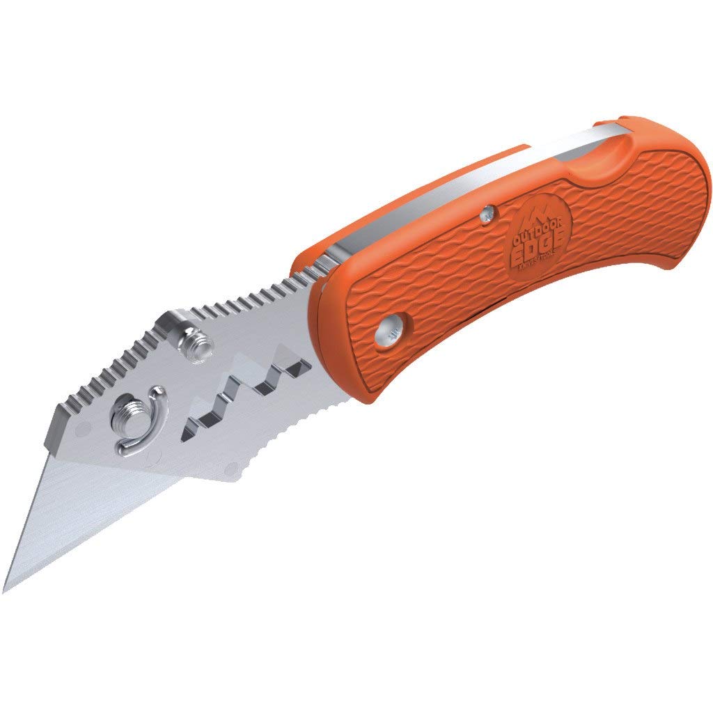 OUTDOOR EDGE BOA - Folding Utility Razor Blade Box Cutter Knife with Ergonomic Polymer Handle and Pocket Clip (Orange, 3-Blades)