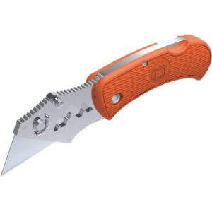 outdoor edge boa - folding utility razor blade box cutter knife with ergonomic polymer handle and pocket clip (orange, 3-blades)