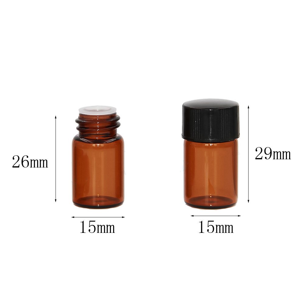 JJKMALL 1ml/2ml/3ml Mini Amber Glass Vial Essential Oil Bottles with Orifice Reducer and Cap for Essential Oils, Chemistry Lab Chemicals, (30 pcs) (1ml 10pcs 2ml 10pcs 3ml 10pcs)