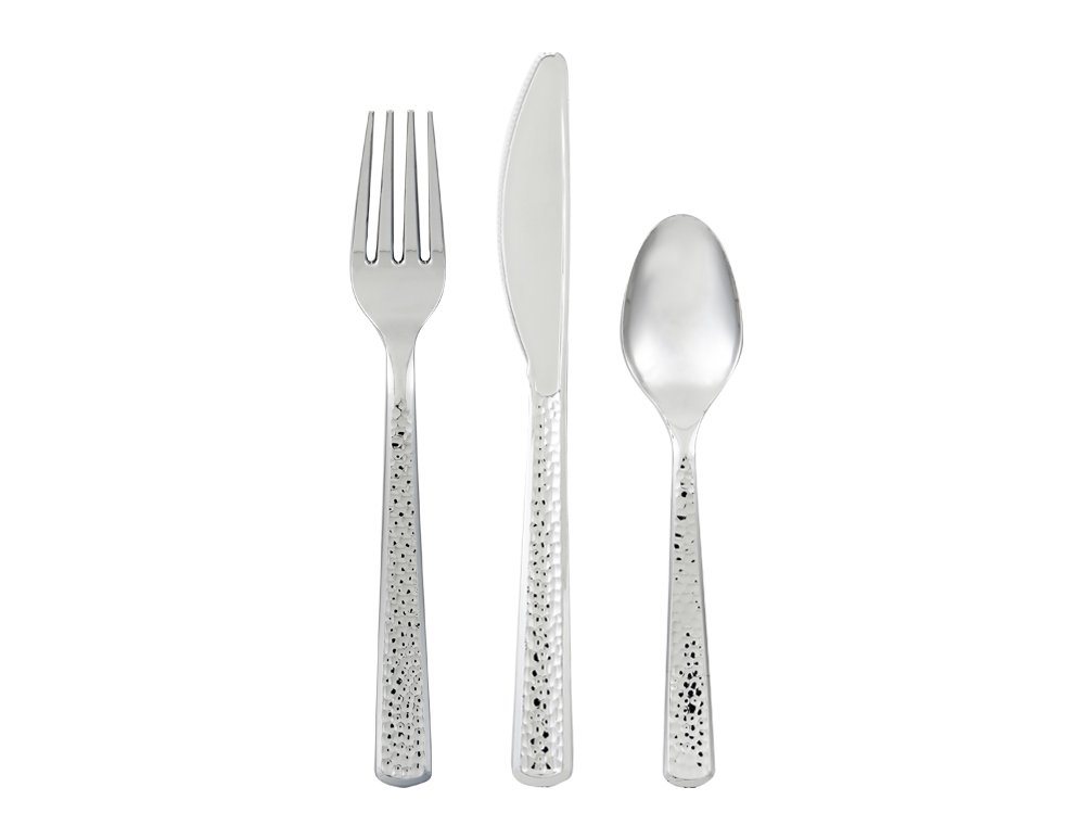 Mozaik Premium Plastic Hammered Stainless Steel Coated Assorted Cutlery, 120 pieces