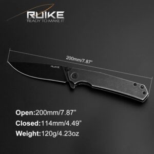 Ruike Pocket Knife for men Tactical Folding Knives Small Frame Lock 14C28N Stainless Cool Steel Camping Knives with Pocket Clip Hiking WorK EDC Knife Outdoor Gear Tool Women Gifts P801-SB