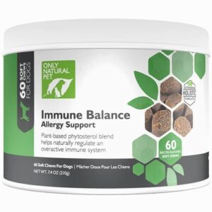 only natural pet immune balance - immunity booster for itchy skin licking & scratching w/phytosterols for seasonal or food allergies vitamin supplement for healthy dogs & cats - 60 soft chews