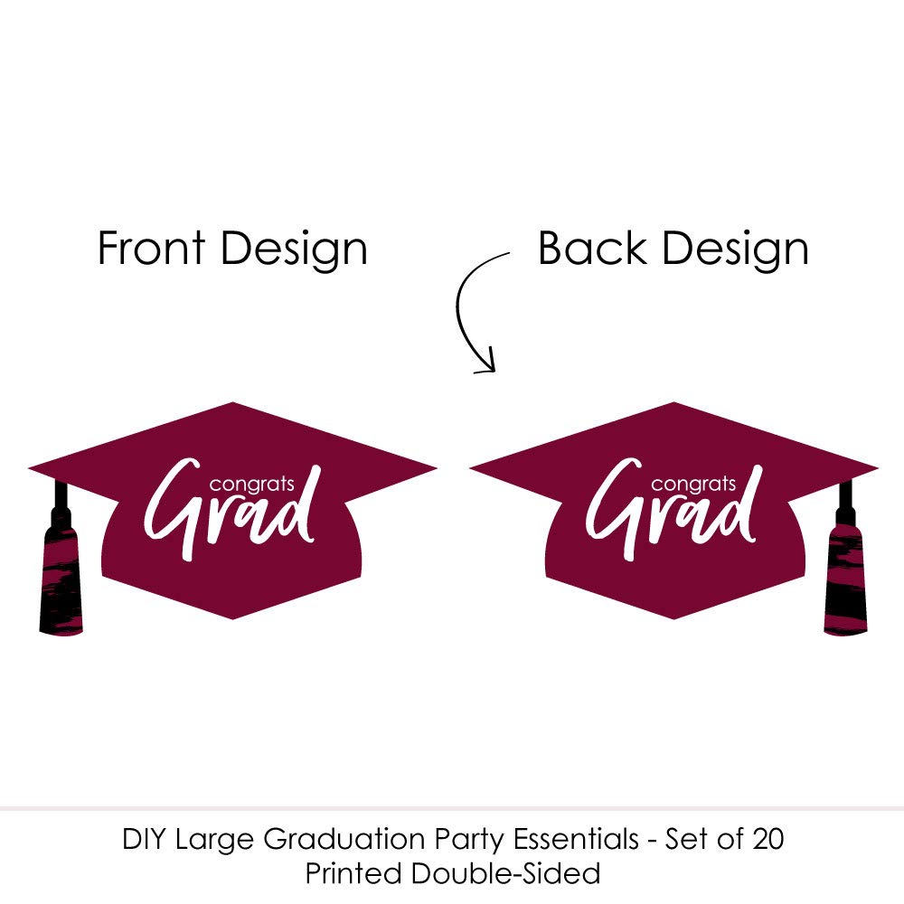 Big Dot of Happiness Maroon Graduation Hat Decorations - DIY Large Party Essentials - 20 Count