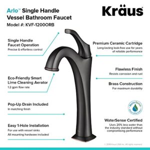 KRAUS KVF-1200ORB Arlo Single Handle Vessel Bathroom Faucet with Pop Up Drain, Oil Rubbed Bronze