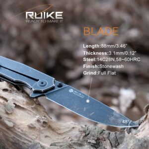 Ruike Pocket Knife for men Tactical Folding Knives Small Frame Lock 14C28N Stainless Cool Steel Camping Knives with Pocket Clip Hiking WorK EDC Knife Outdoor Gear Tool Women Gifts P801-SB