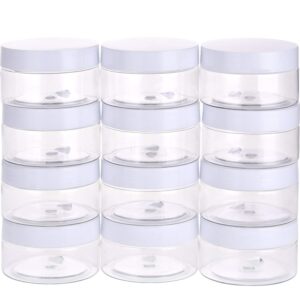 empty 12 pack clear plastic storage favor jars wide-mouth plastic containers with lids for beauty products, diy making or others (4 oz, white)