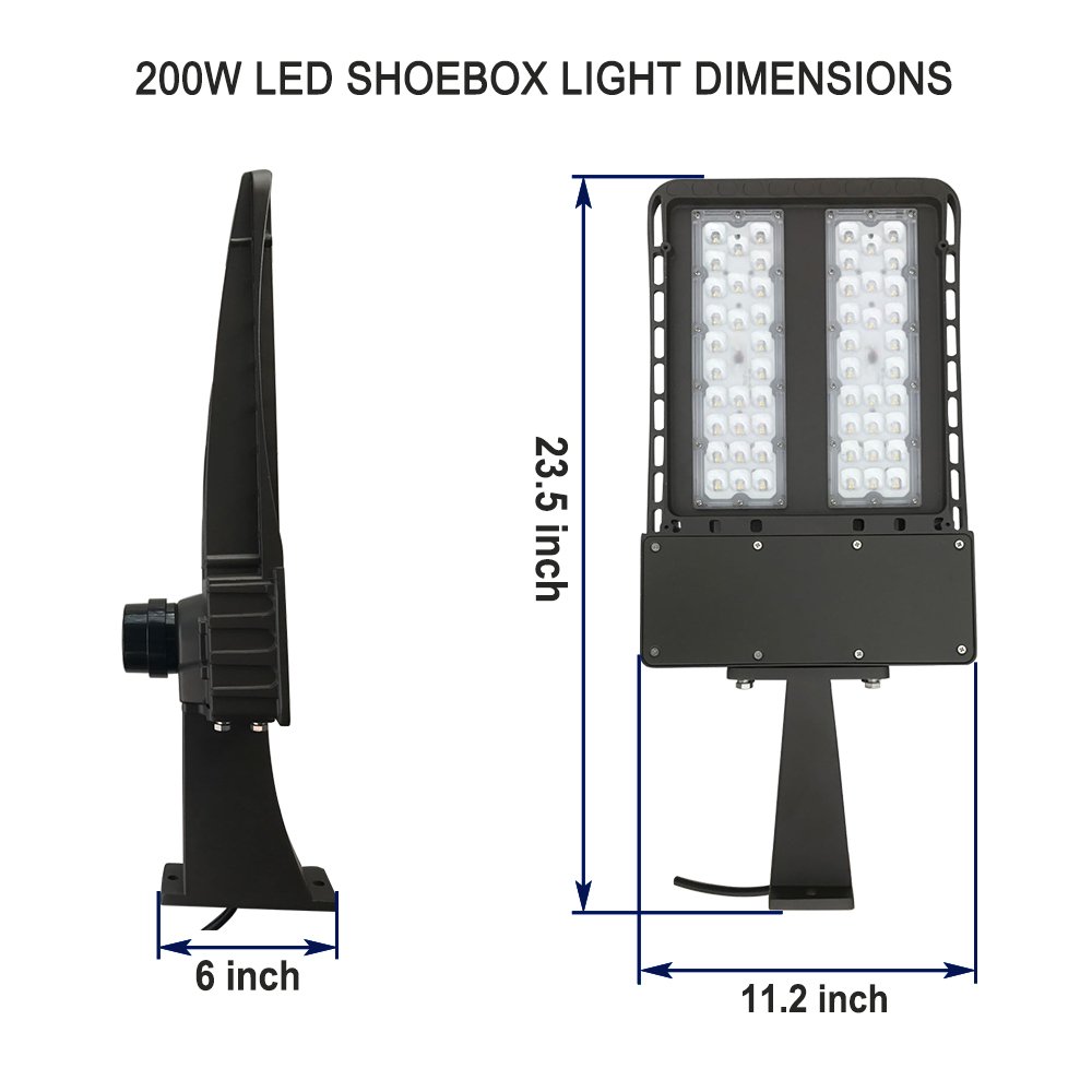 1000LED LED Sheobox Parking Lot Light 200W (600W Eq.) Outdoor Street Light, 5000K AC110-277V Arm Mount, Waterproof IP66