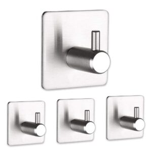 self adhesive hooks wall coat hooks heavy duty wall hanger hanging for robe, kitchen bathroom waterproof stainless steel hooks ultra strong self metal key towel hooks -4 packs