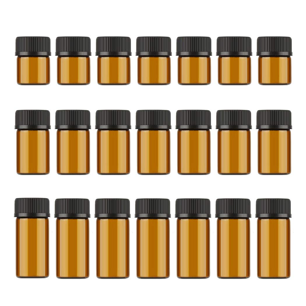 JJKMALL 1ml/2ml/3ml Mini Amber Glass Vial Essential Oil Bottles with Orifice Reducer and Cap for Essential Oils, Chemistry Lab Chemicals, (30 pcs) (1ml 10pcs 2ml 10pcs 3ml 10pcs)