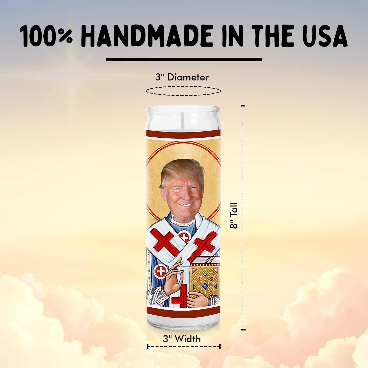 Celeb Prayer Candle Donald Celebrity Candle - Funny Saint Candle - 8 Inch Glass Votive - Handmade in USA - Novelty Gift for Celebrity Lovers