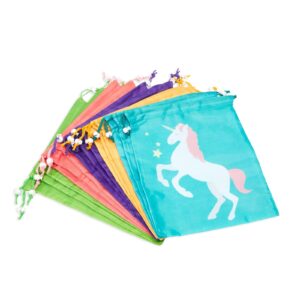 BLUE PANDA 15 Pack Drawstring Animal Themed Party Favor Bags for Kids Birthday, 5 Designs (10 x 12 In)