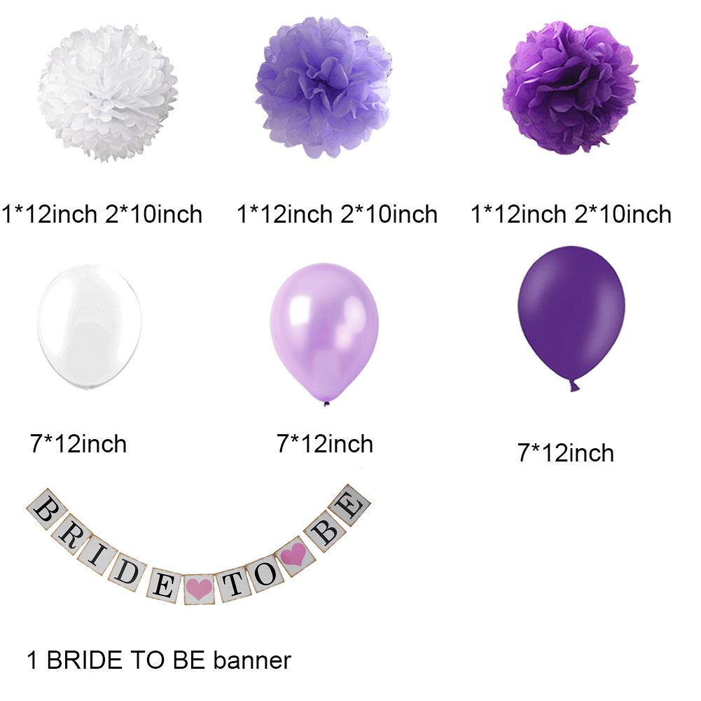 Purple Bridal Shower Decorations Set- Bride To Be Banner White Lavender Purple Big Size Tissue Paper Flower Pom Poms Latex Balloons for Lavender Purple Wedding Party Decor/Bachelorette Party