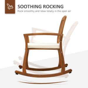 Outsunny Outdoor Rocking Chair with Cushion, Acacia Wood Patio Rocker for Backyard, Patio, Home, Teak Tone