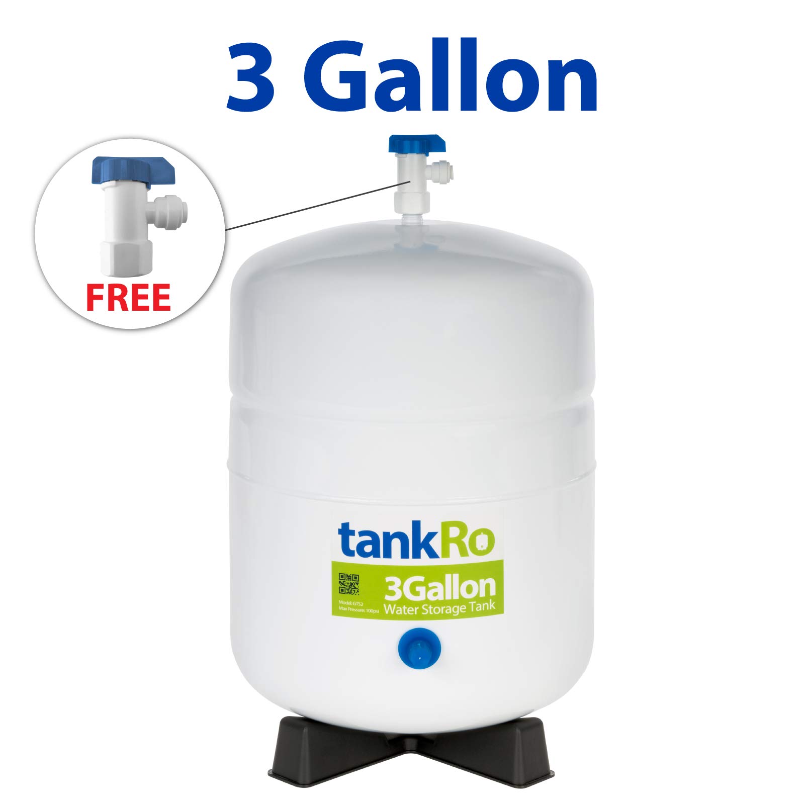 tankRO – RO Water Filtration System Expansion Tank – 3 Gallon Water Tank -– Compact Reverse Osmosis Water Storage Pressure Tank with Free 1/4" Tank Ball Valve