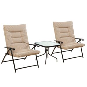 kozyard elsa 3 pieces outdoor patio furniture padded folding bistro sets for yard, patio, or backyard(beige)