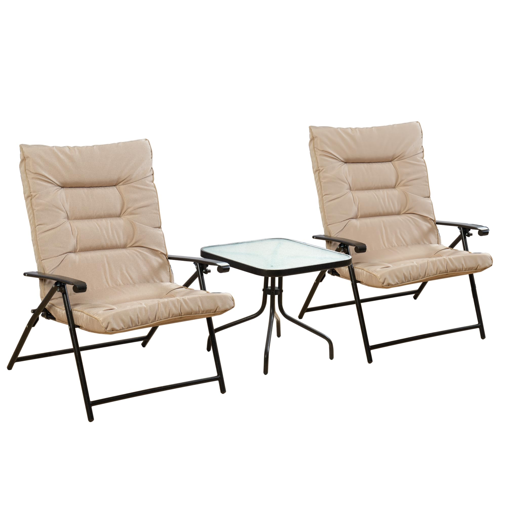 Kozyard Elsa 3 Pieces Outdoor Patio Furniture Padded Folding Bistro Sets for Yard, Patio, or Backyard(Beige)