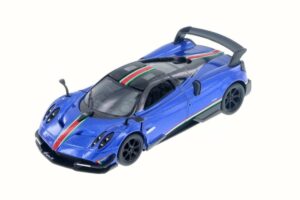 kinsmart 2016 pagani huayra bc blue w/racing strip decal 5" 1:38 scale die cast metal model toy super race carcar w/pullback action