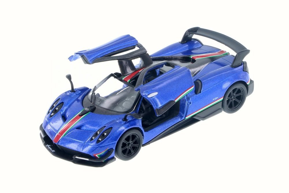 KiNSMART 2016 Pagani Huayra BC Blue w/Racing Strip Decal 5" 1:38 Scale Die Cast Metal Model Toy Super Race CarCar w/Pullback Action