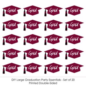 Big Dot of Happiness Maroon Graduation Hat Decorations - DIY Large Party Essentials - 20 Count