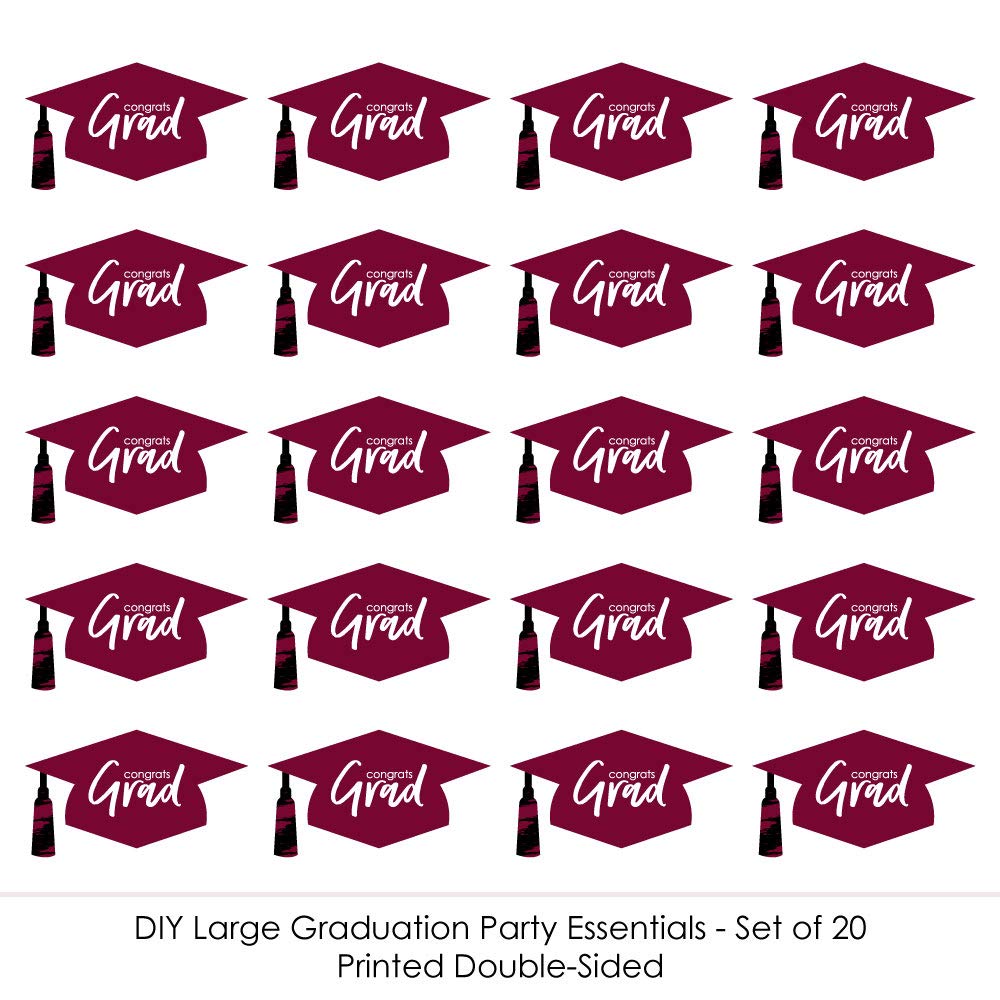 Big Dot of Happiness Maroon Graduation Hat Decorations - DIY Large Party Essentials - 20 Count