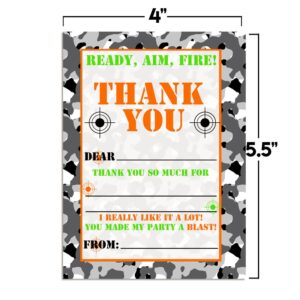 Camouflage Laser Tag Birthday Thank You Notes for Kids, Ten 4" x 5.5" Fill In the Blank Cards with 10 White Envelopes by AmandaCreation