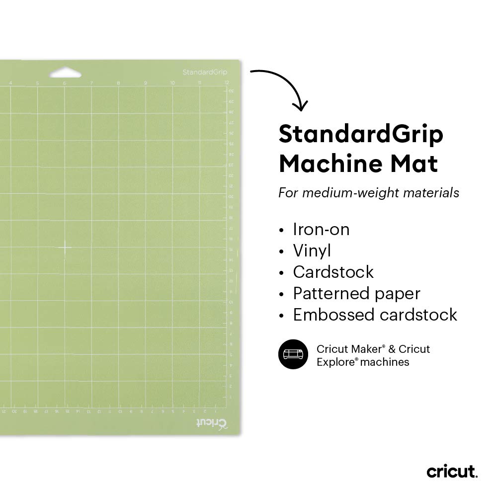 Cricut StandardGrip Machine Mats 12in x 12in, Reusable Cutting Mats for Crafts with Protective Film, Use with Cardstock, Iron On, Vinyl and More, Compatible with Cricut Explore & Maker (3 Count)