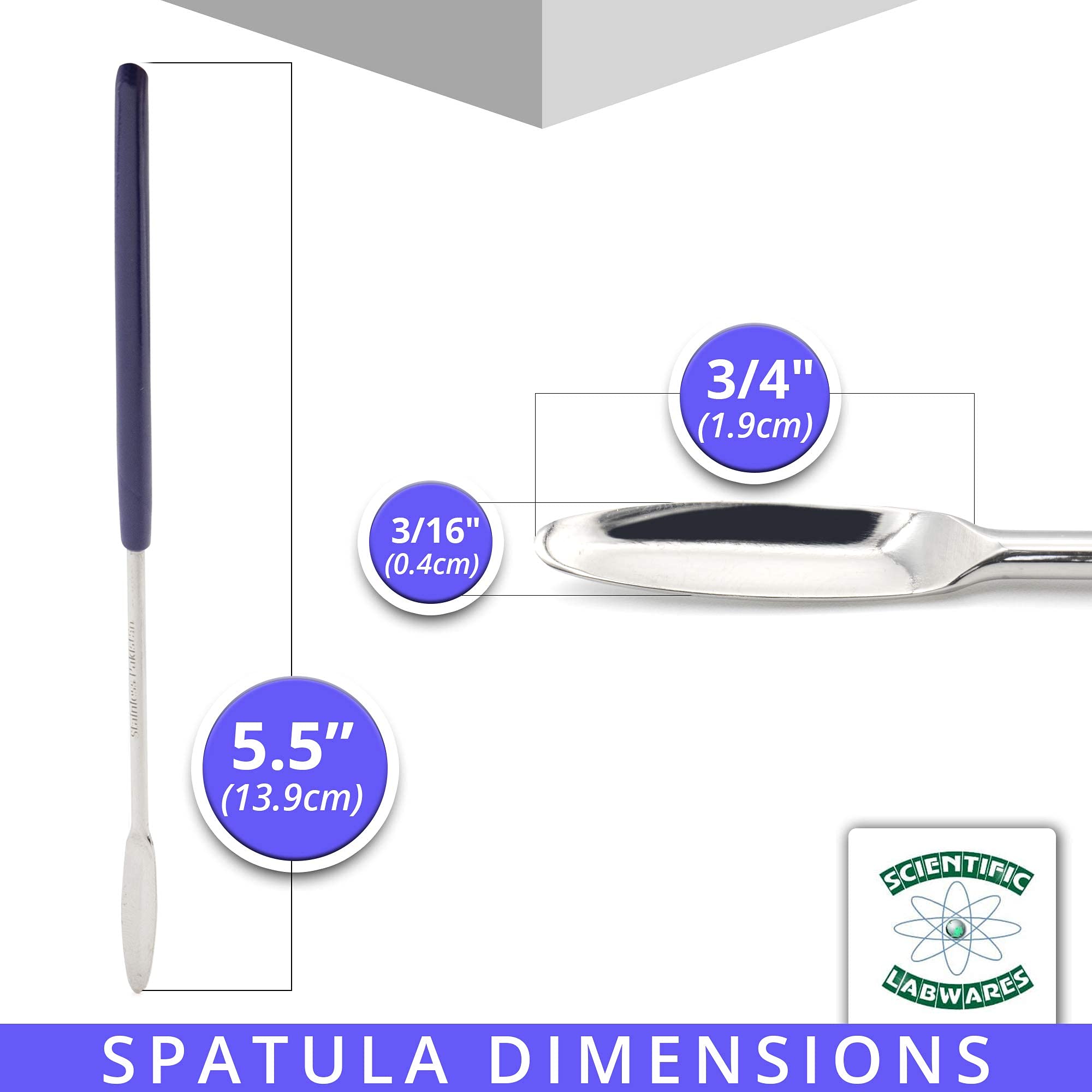 Scientific Labwares Micro Lab Spoon/Scoop Spatula with Stainless Steel Blade Vinyl Handle